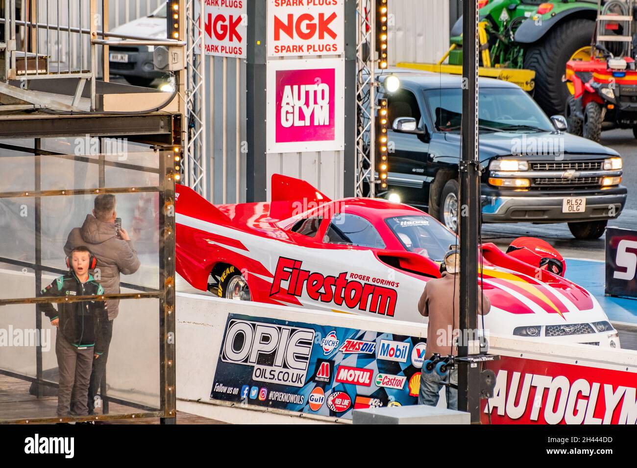 The Fire Storm jet engine dragster on the start line of the quarter ...
