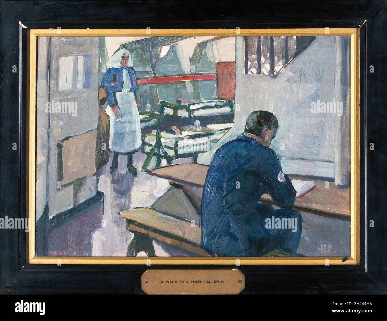 World War I: a ward in a hospital ship. Oil painting by Godfrey Jervis ...