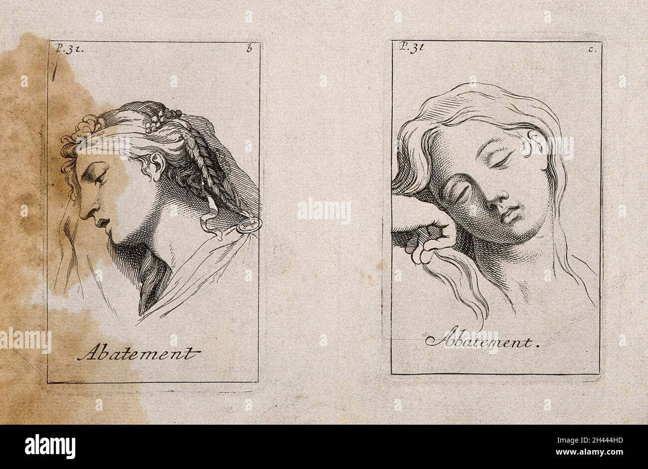 Two faces expressing dejection. Etching by B. Picart, 1713, after C. Le ...