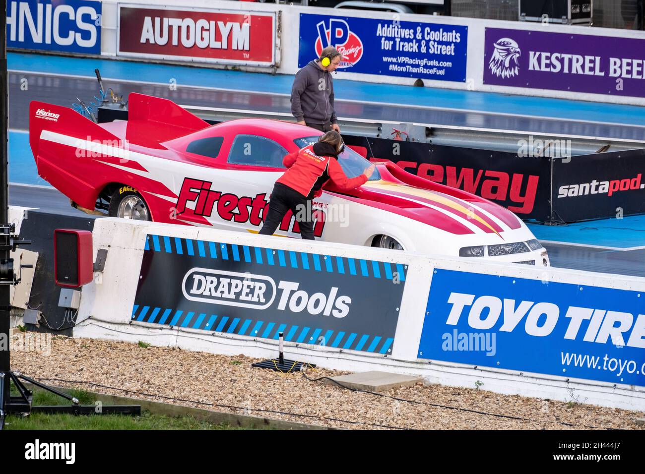 The Fire Storm jet engine dragster on the start line of the quarter ...
