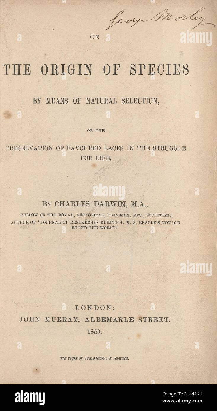 The Origin of the Species, by Charles Darwin Stock Photo - Alamy