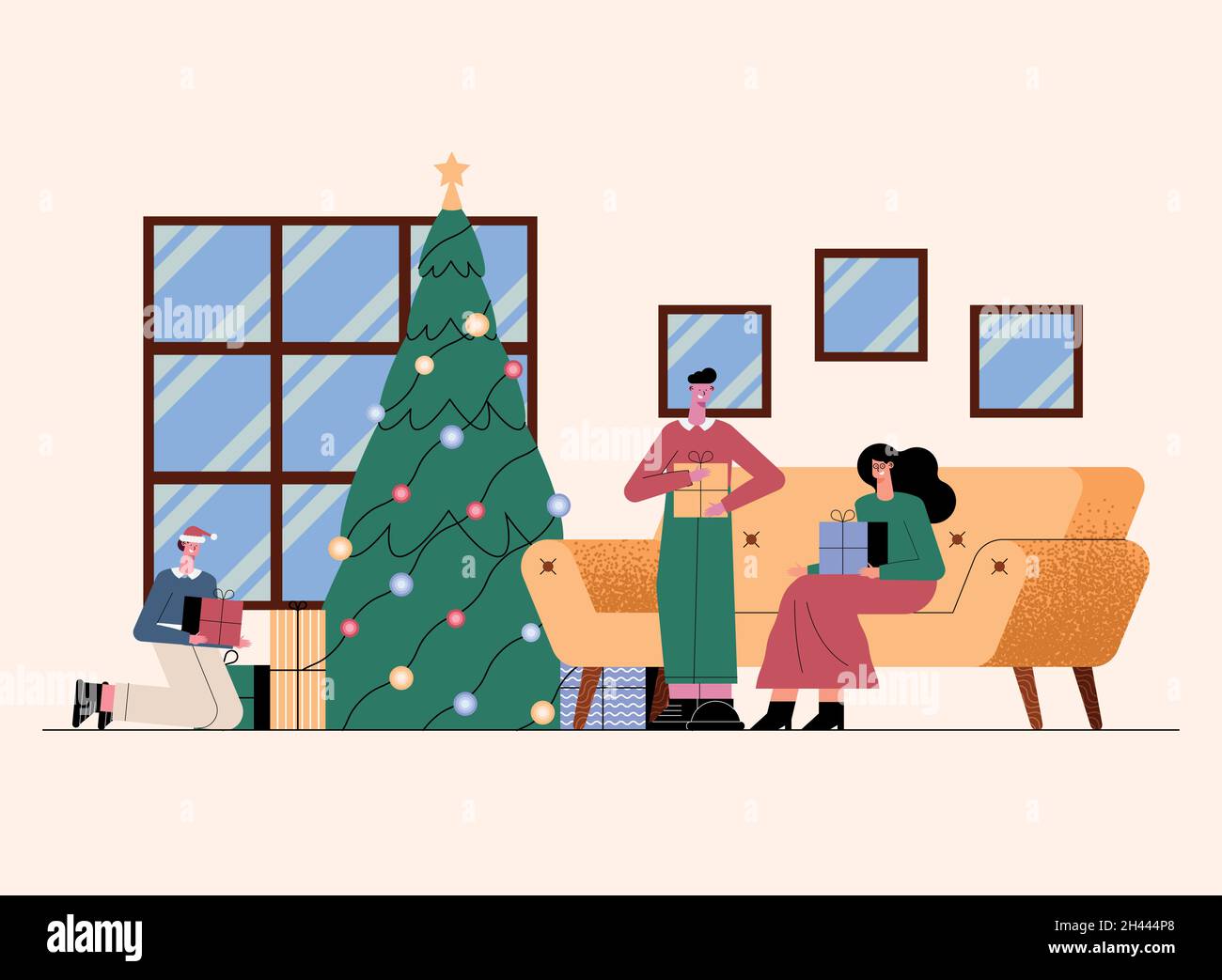 people celebrating christmas characters scene Stock Vector Image & Art ...