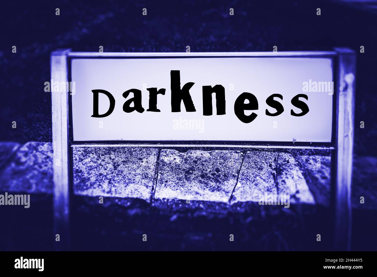 Darkness written on a street sign in a neon blue tone Stock Photo - Alamy