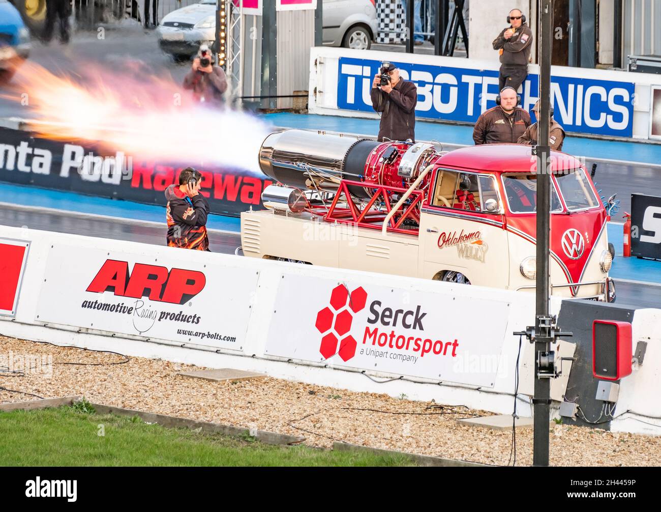 Oklahoma Willy jet van on the Santa Pod drag strip at the Flame ...