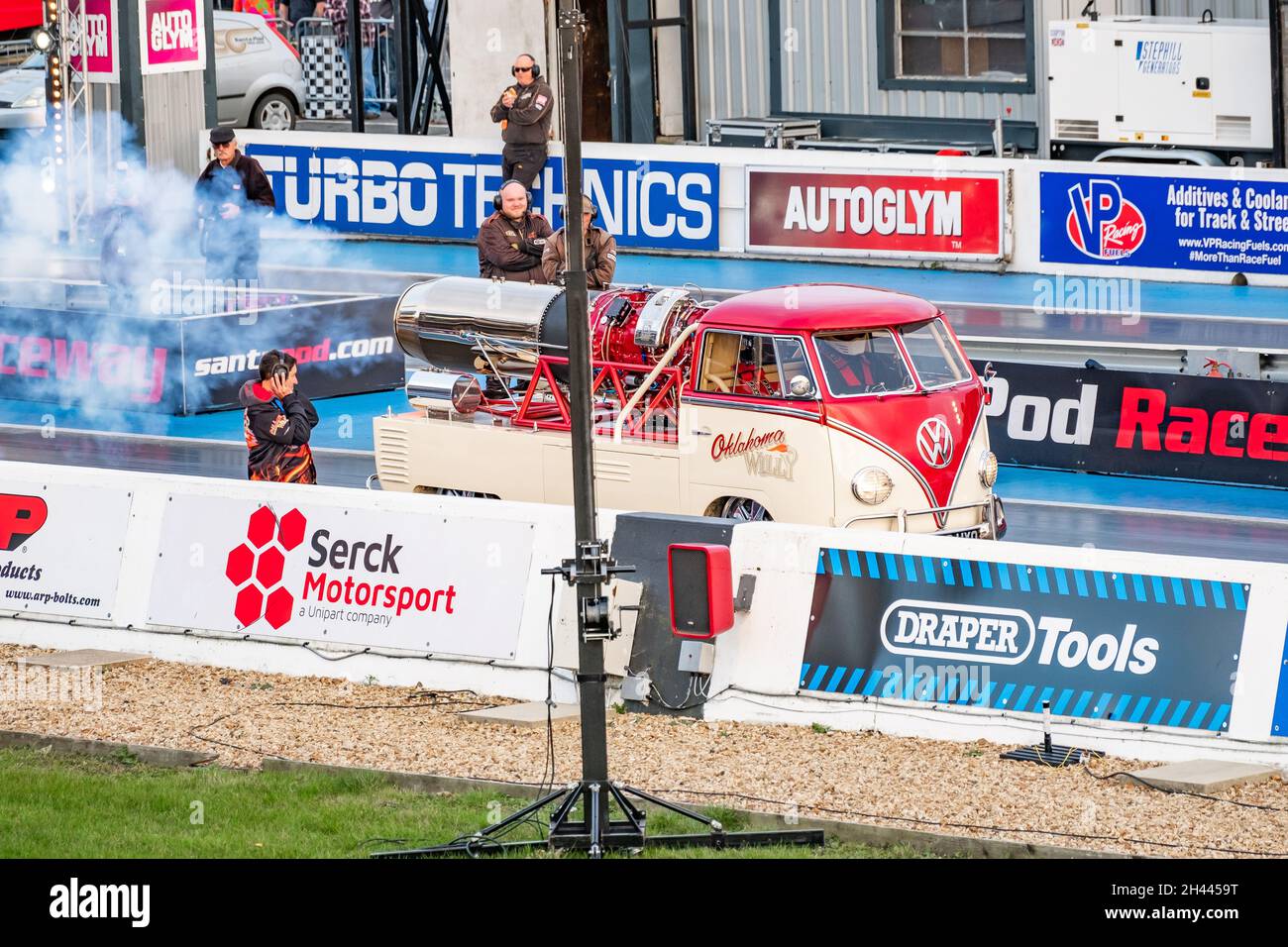 Oklahoma Willy jet van on the Santa Pod drag strip at the Flame ...