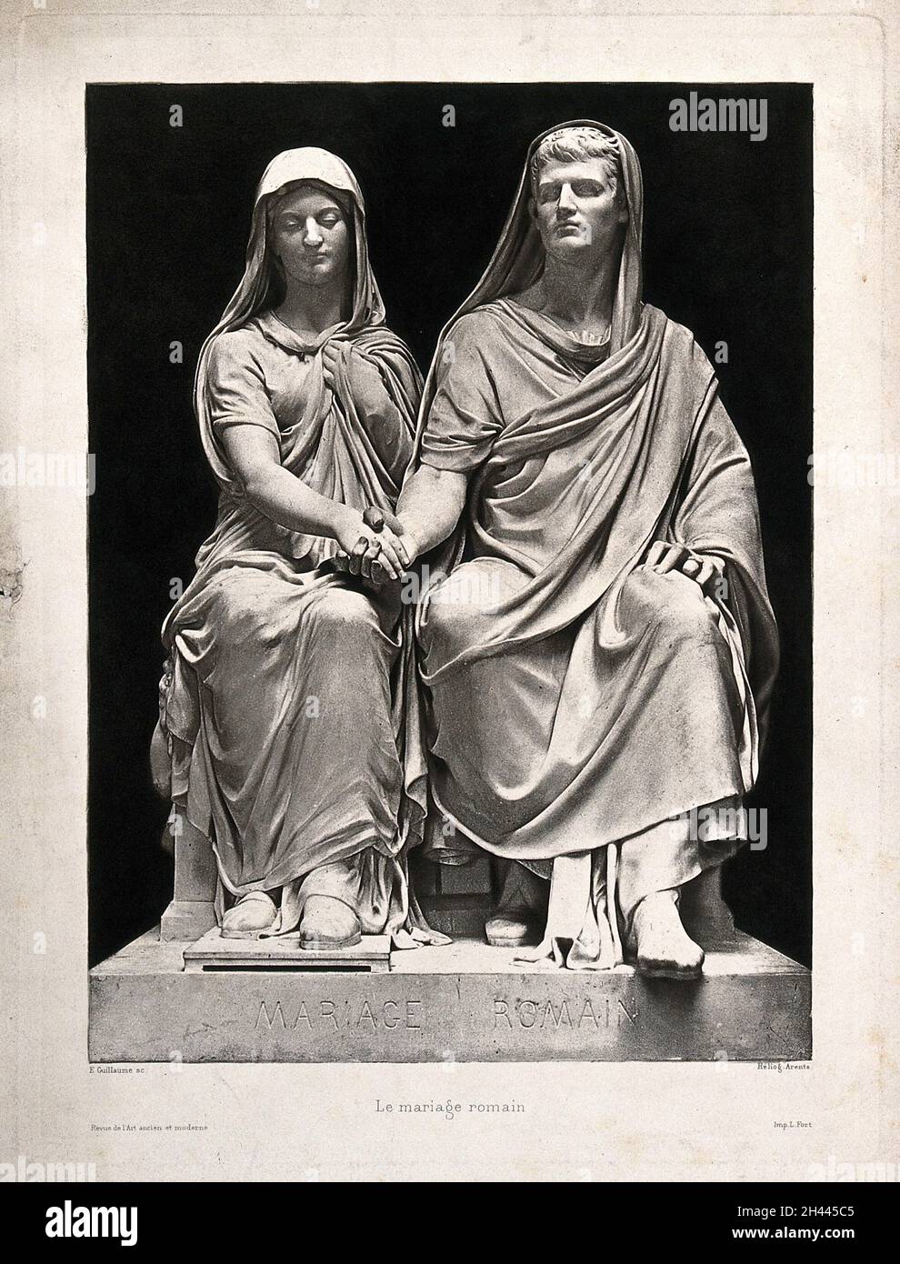 A Roman married couple sit together holding hands. Heliogravure by P ...