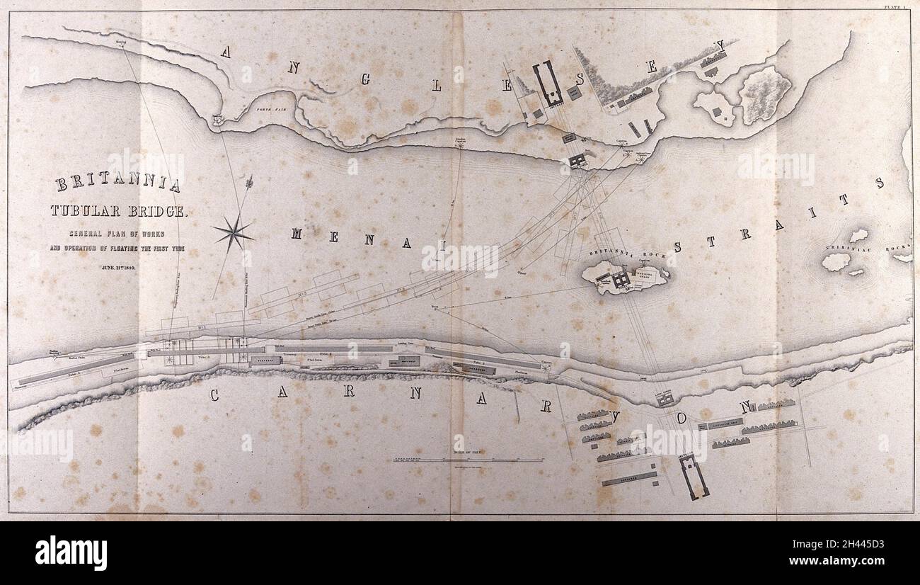 Civil engineering: a chart of the Menai straits, showing the building ...