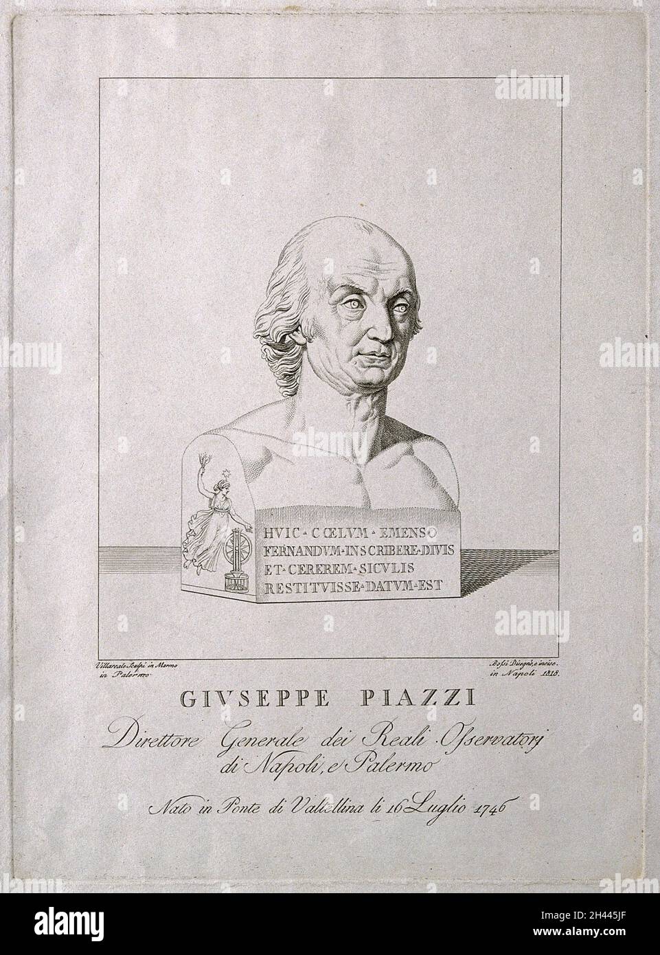 Giuseppe Piazzi. Line engraving by Bossi, 1818, after V. Villareale ...