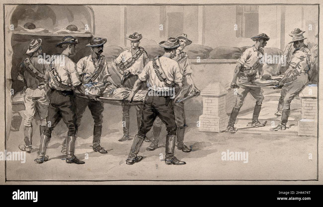 Boer War: bringing in the wounded. Watercolour sketch Stock Photo - Alamy