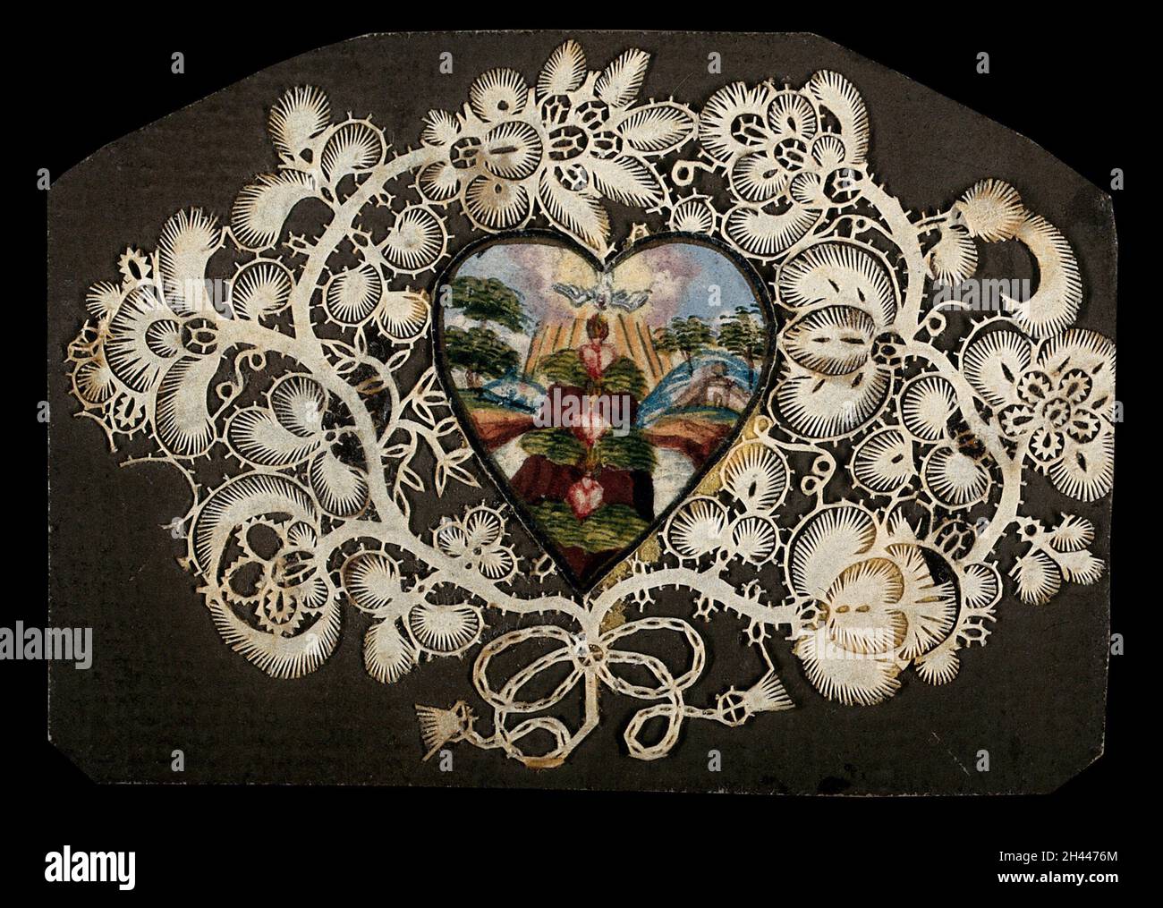 A landscape with a cascade of three Sacred Hearts inspired by the Holy ...