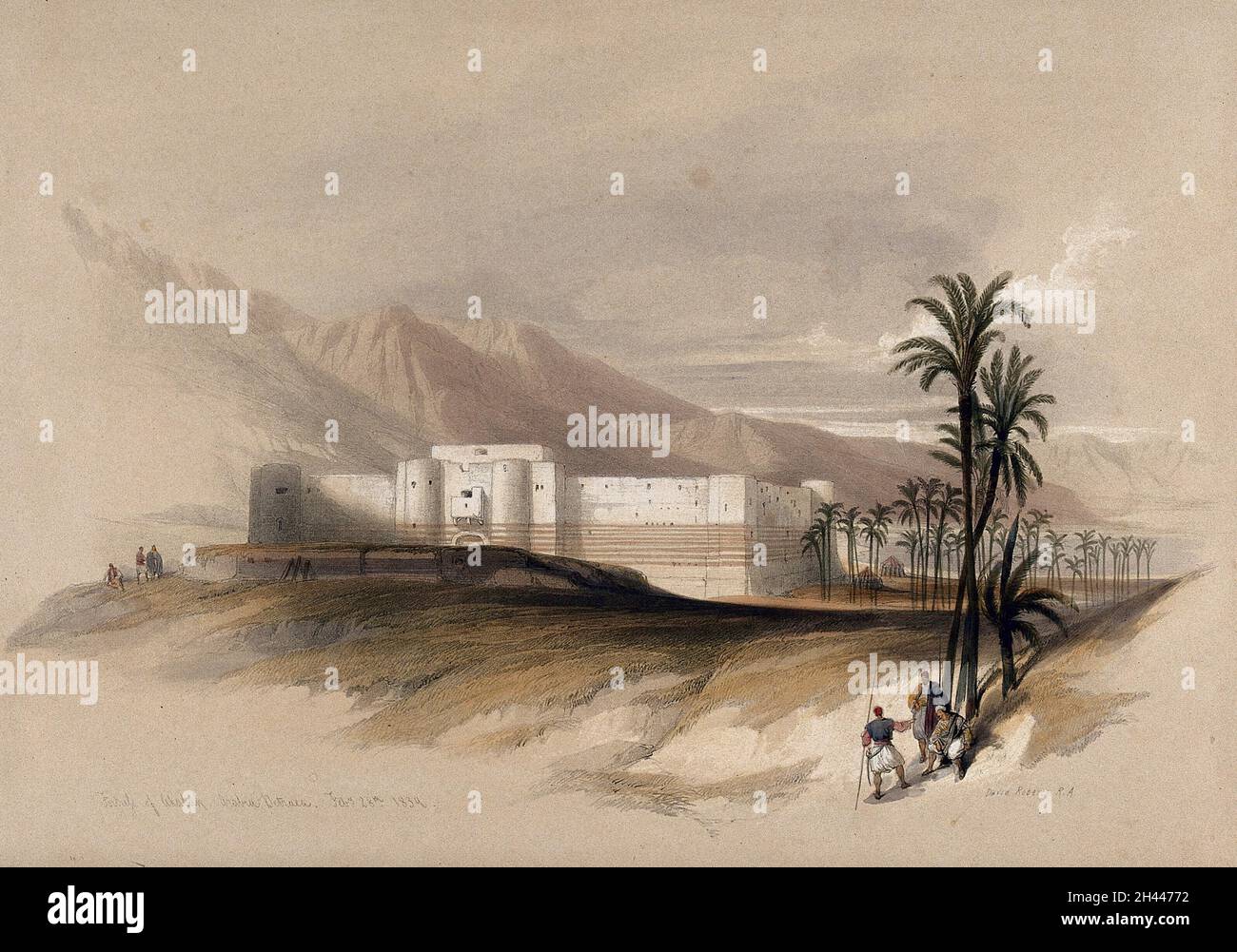 Fortress at the Gulf of Akabah, on the Red Sea. Coloured lithograph by ...