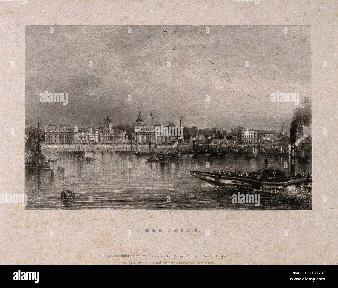 Royal Naval Hospital, Greenwich, with ships and rowing boats, including ...