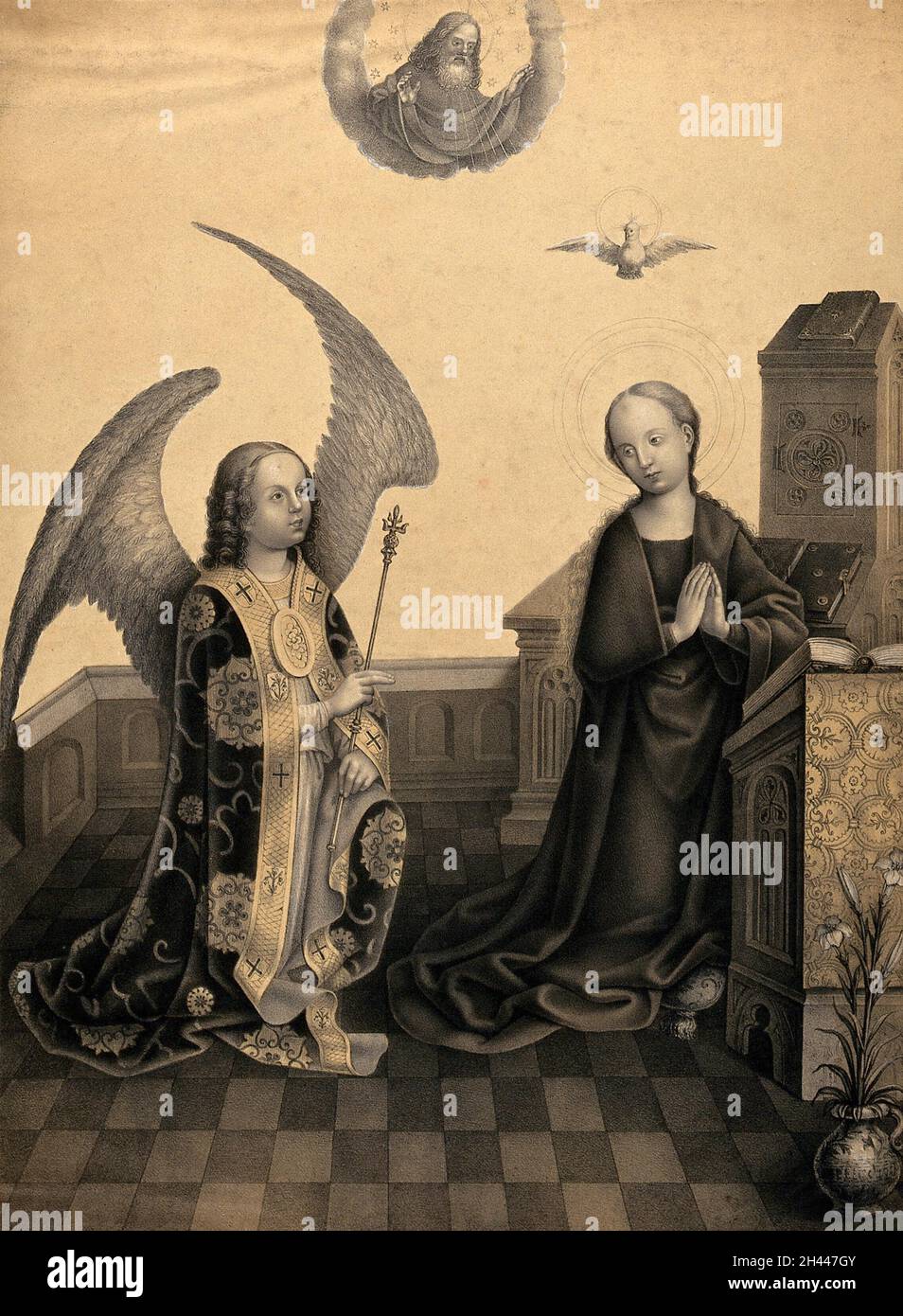The angel, announcing the birth of Christ, comes with a sceptre to the ...