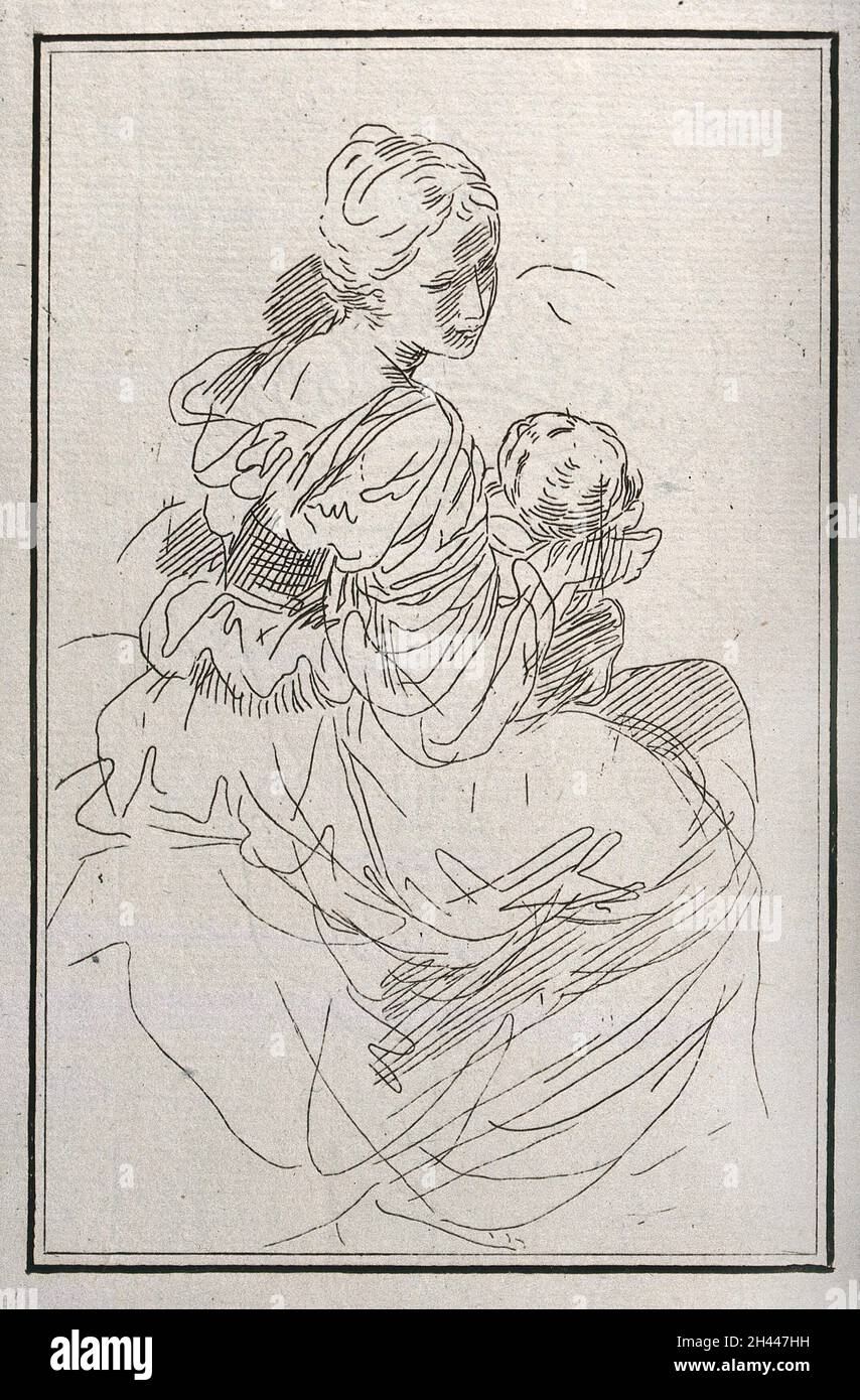 Saint Mary (the Blessed Virgin) with the Christ Child. Etching Stock ...