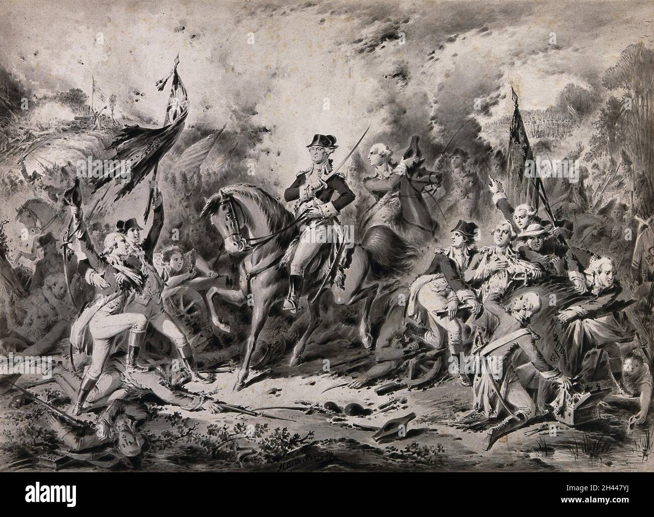 A battle between British forces and the Continental American army: a ...