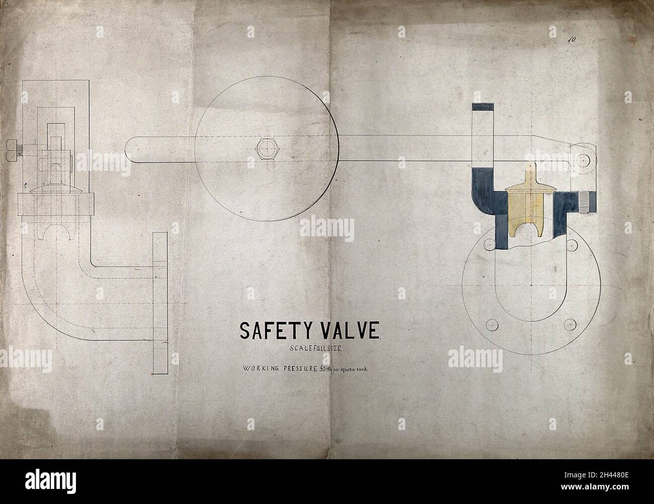 Engineering: a safety valve. Coloured drawing, 1845 Stock Photo - Alamy