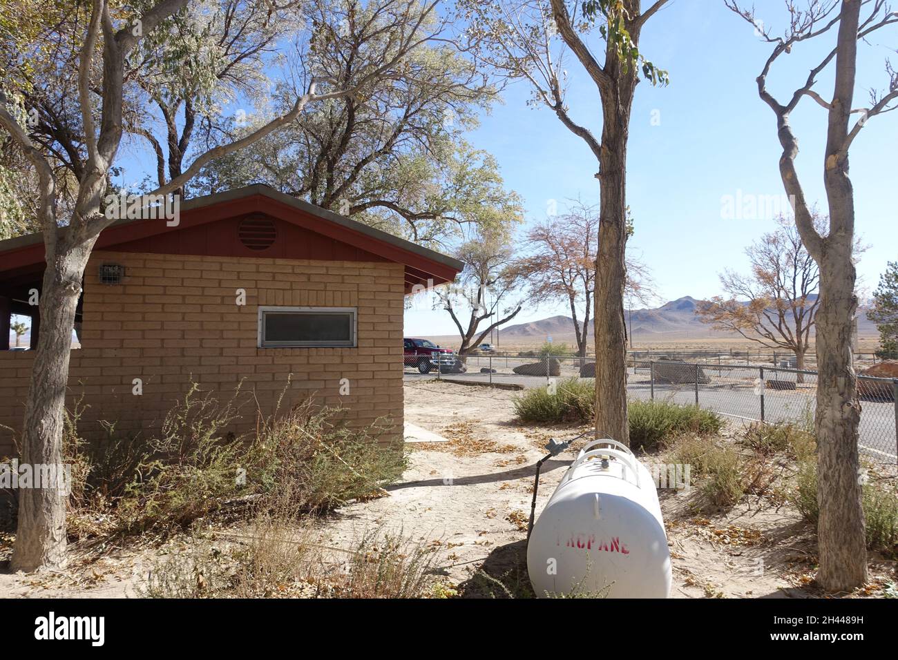 A rest area in Mid-central Nevada offers shade from the hot sun Stock ...