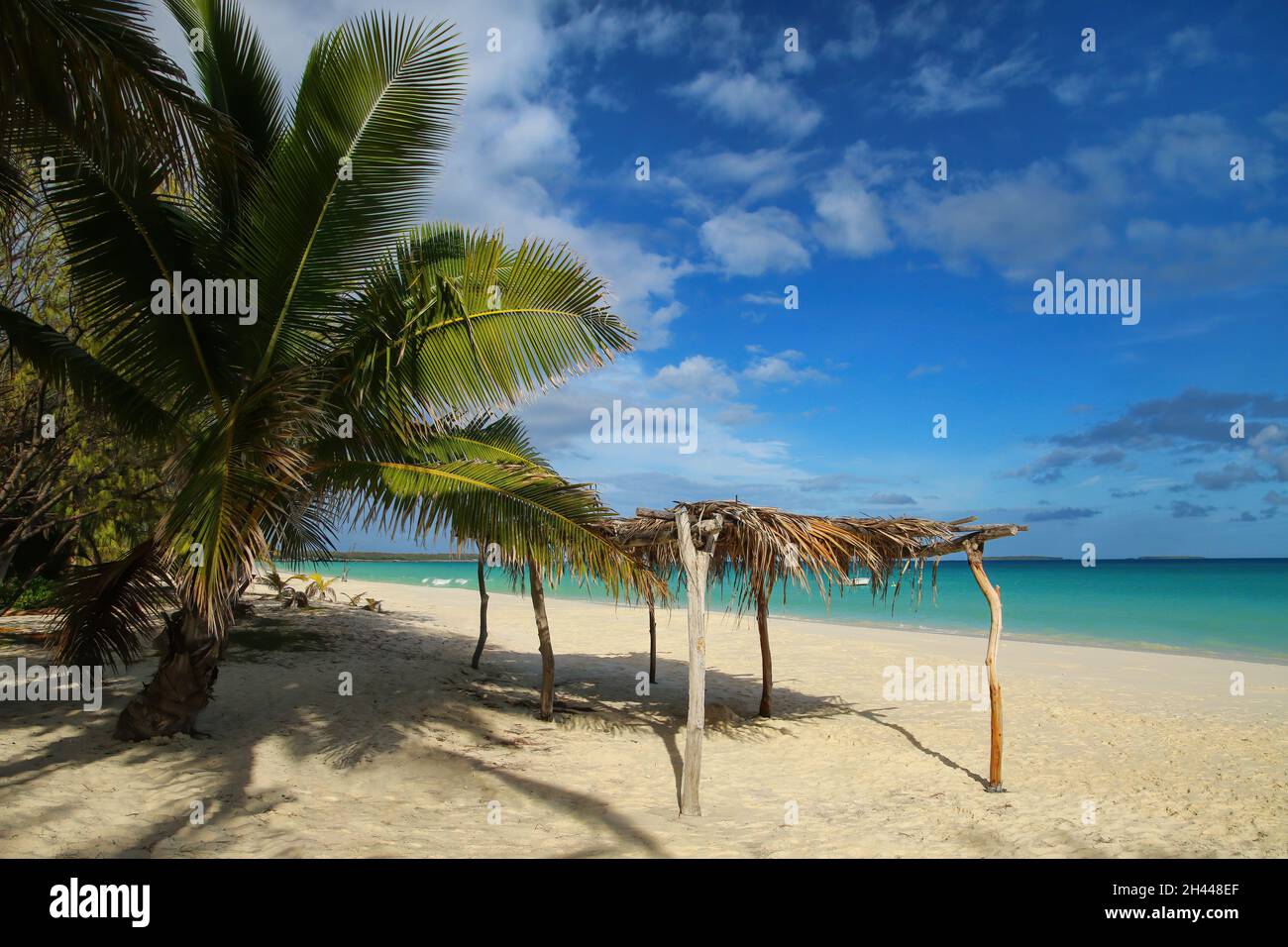 Straw hut at Fayaoue beach on the coast of Ouvea lagoon, Mouli and ...
