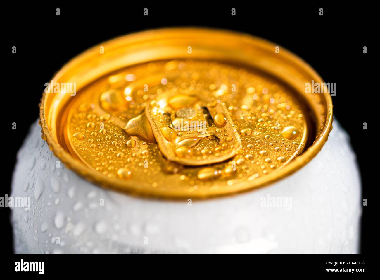 Top of beer can with condensation water droplets isolated Stock Photo ...