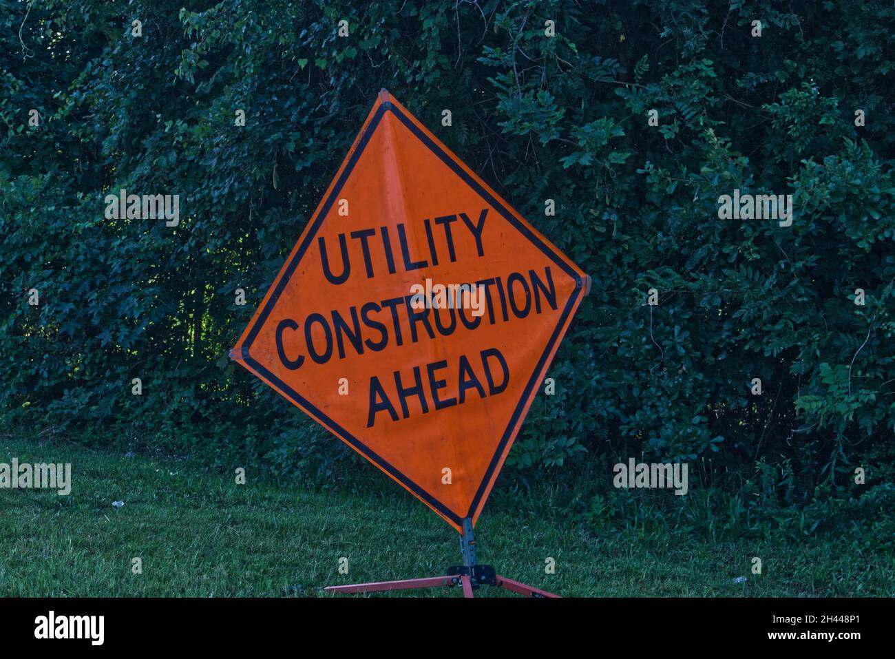 Utility Construction Ahead orange road warning sign in georgia Stock ...