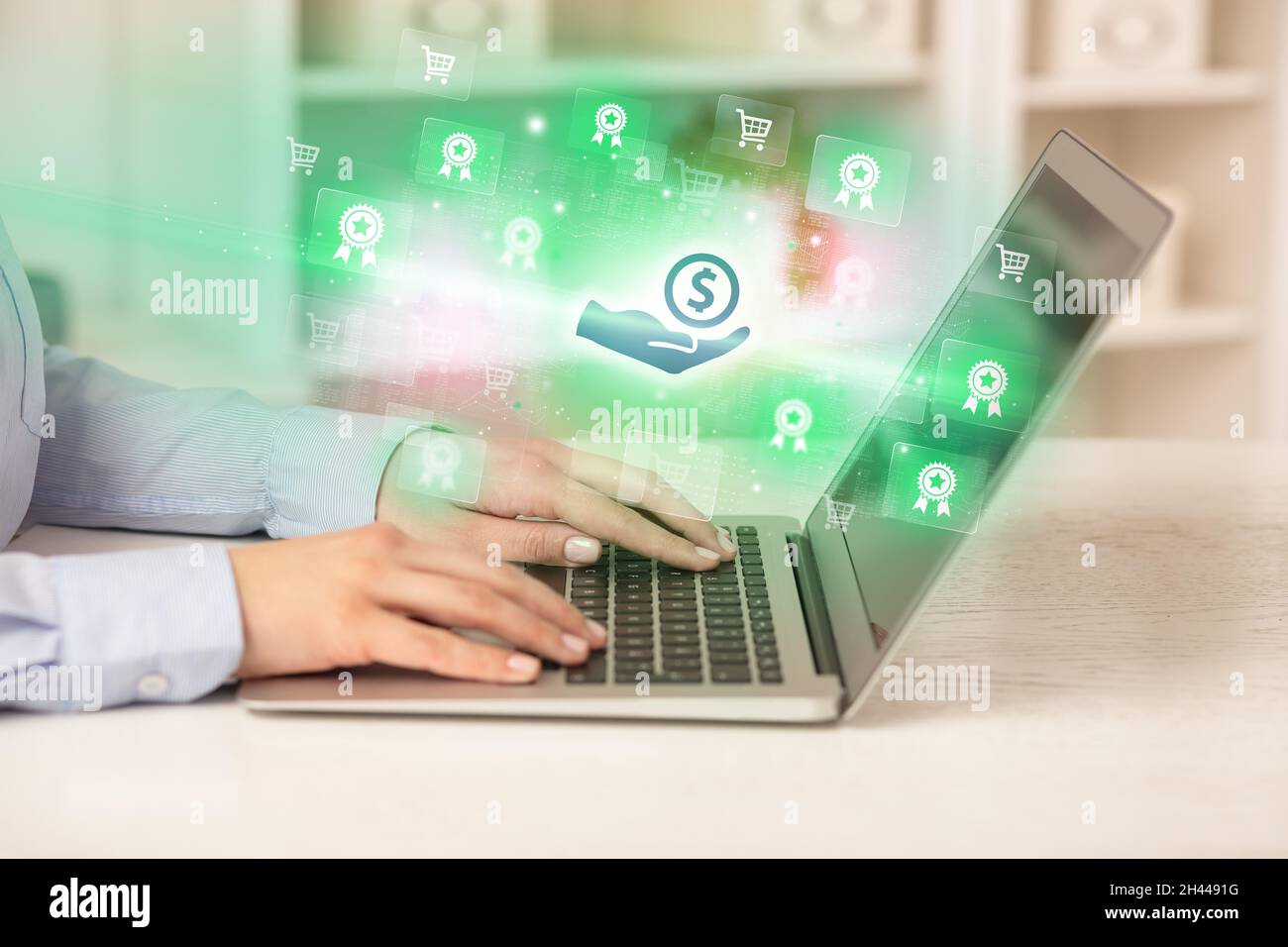 Businessman working on laptop with new business Stock Photo - Alamy