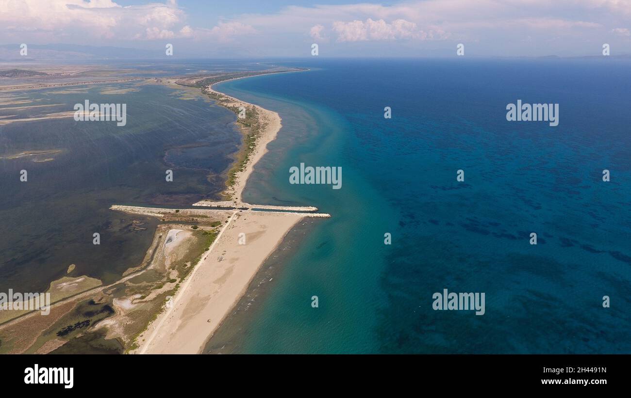 Aerial photo of Louros beach and wetlands in West Greece Stock Photo ...