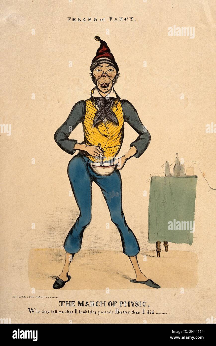 A strange looking man stiring a bowl. Coloured lithograph Stock Photo ...