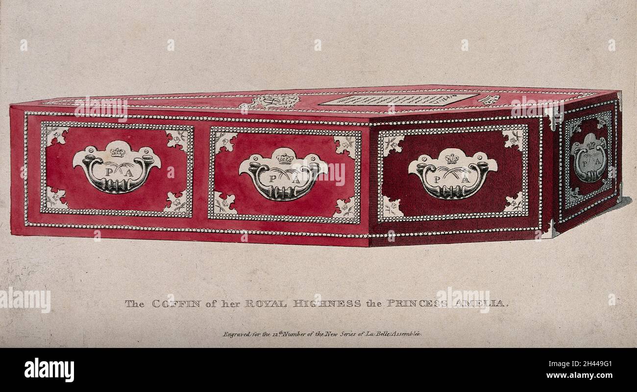 The coffin of her Royal Highness Princess Amelia. Coloured engraving ...