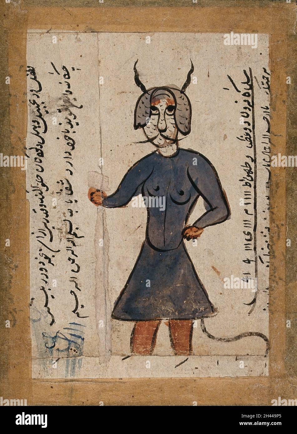 An hermaphrodite with elaborate headdress. Gouache painting by an ...