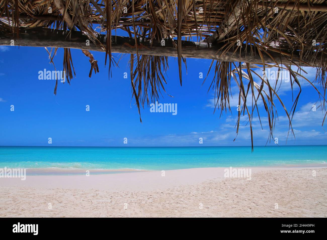 Straw hut at Fayaoue beach on the coast of Ouvea lagoon, Mouli and ...