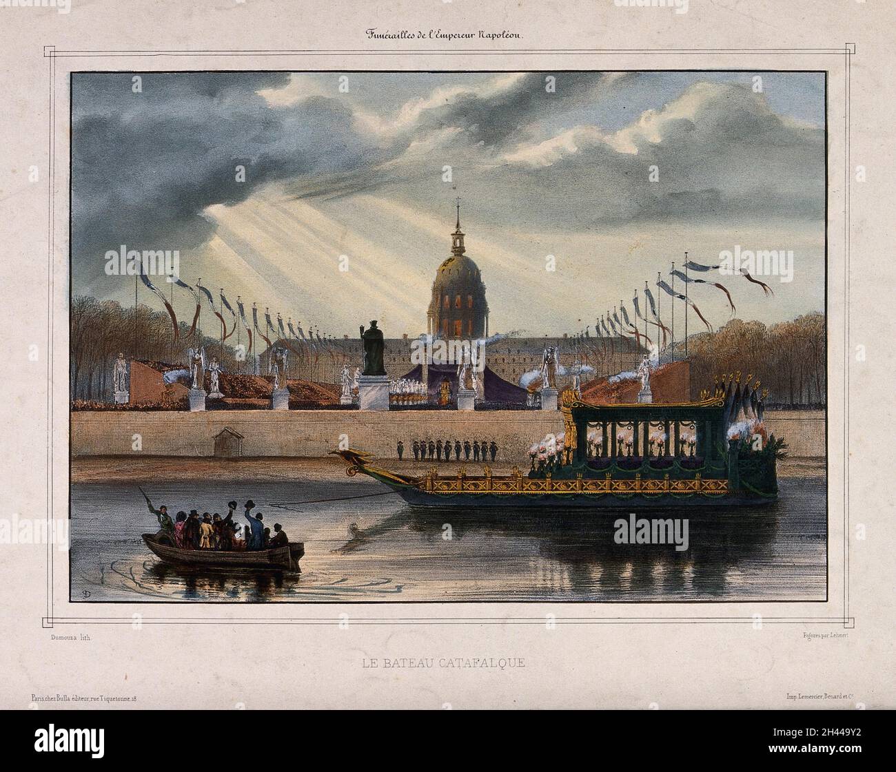 The boat carrying the catafalque of Napoleon Bonaparte. Coloured ...