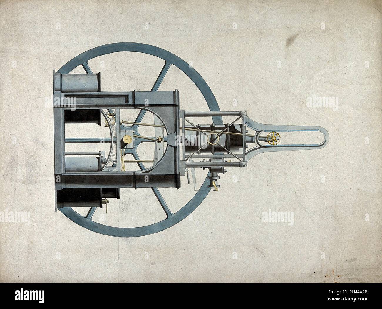 Engineering: a large double-chamber steam engine, with a flywheel ...