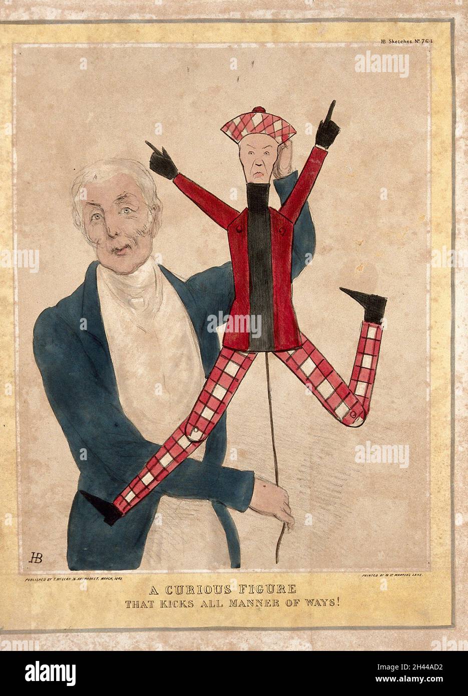 The Duke of Wellington holds up a puppet of Lord Brougham and pulls a ...