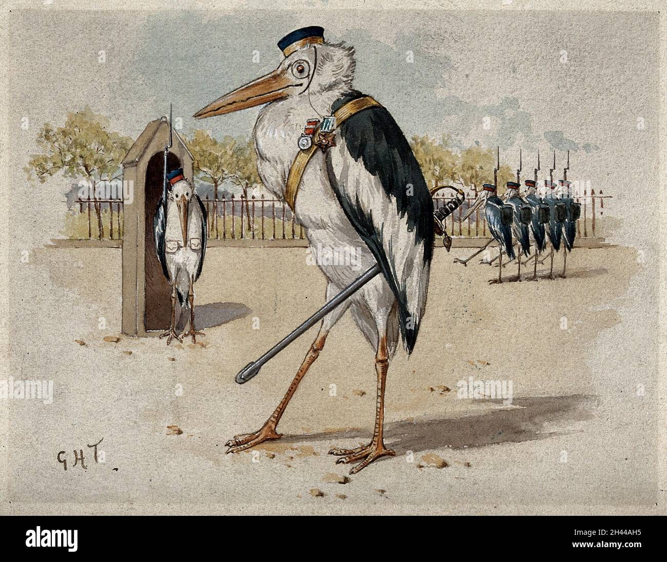 Storks dressed as guards. Drawing by G. Hope Tait, ca. 1900 Stock Photo ...