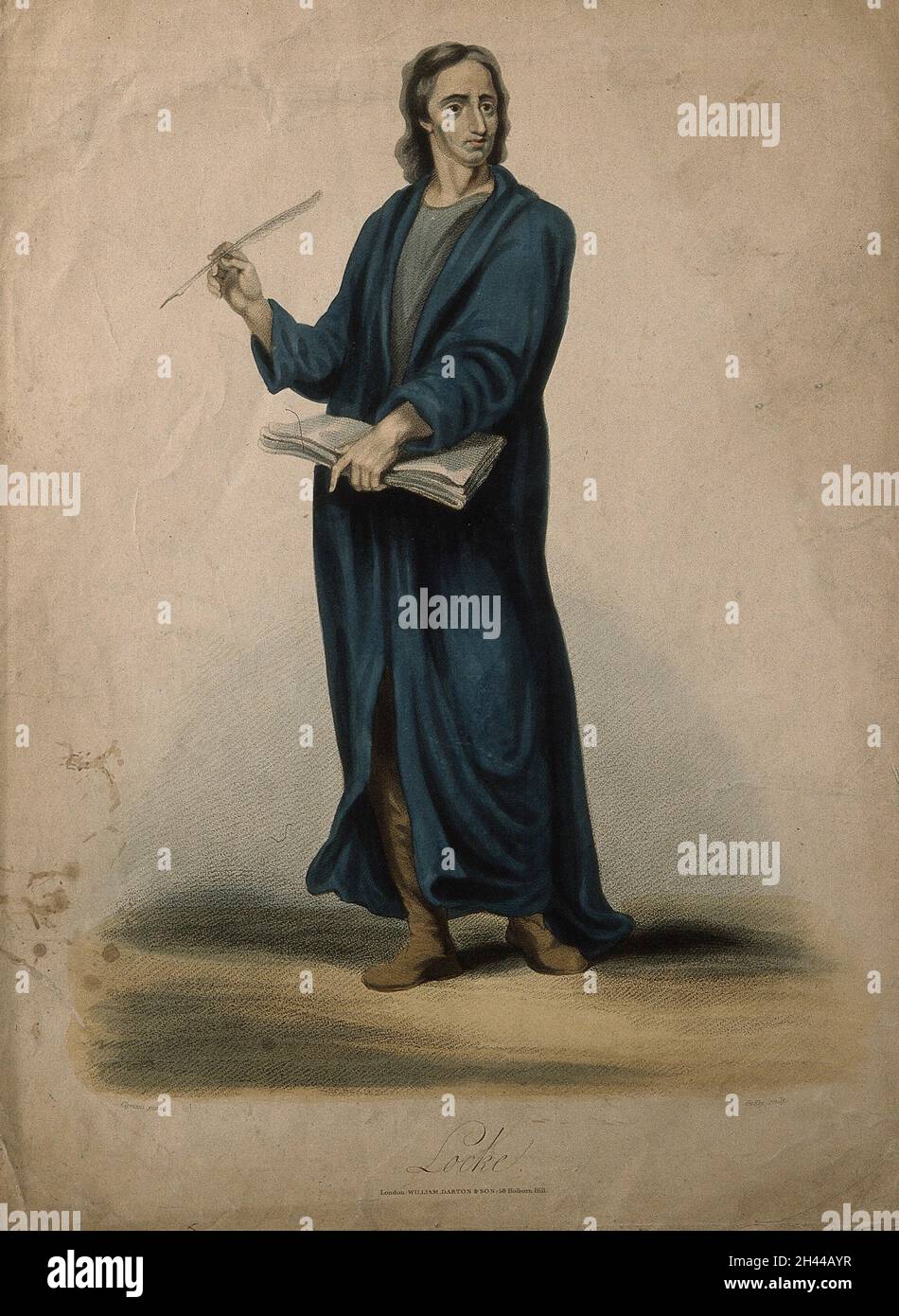 John Locke. Coloured stipple engraving by J. Godby after G. B. Cipriani ...