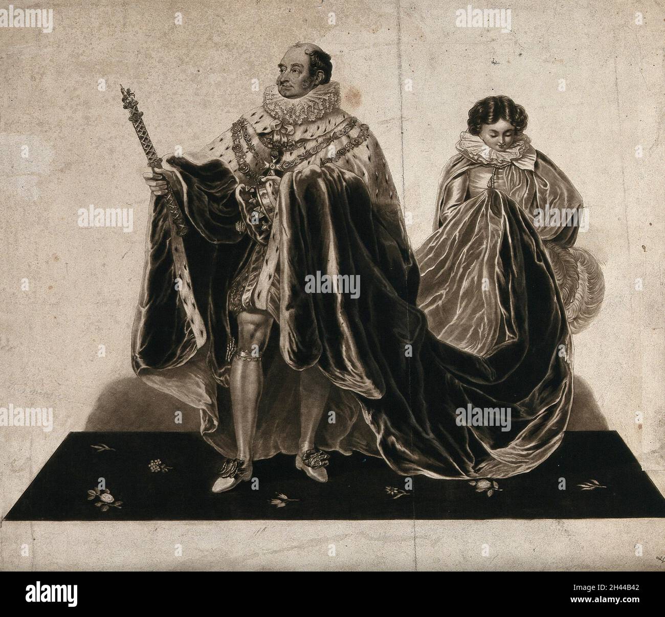 Prince Frederick Augustus, Duke of York holding a sceptre and crown; a ...