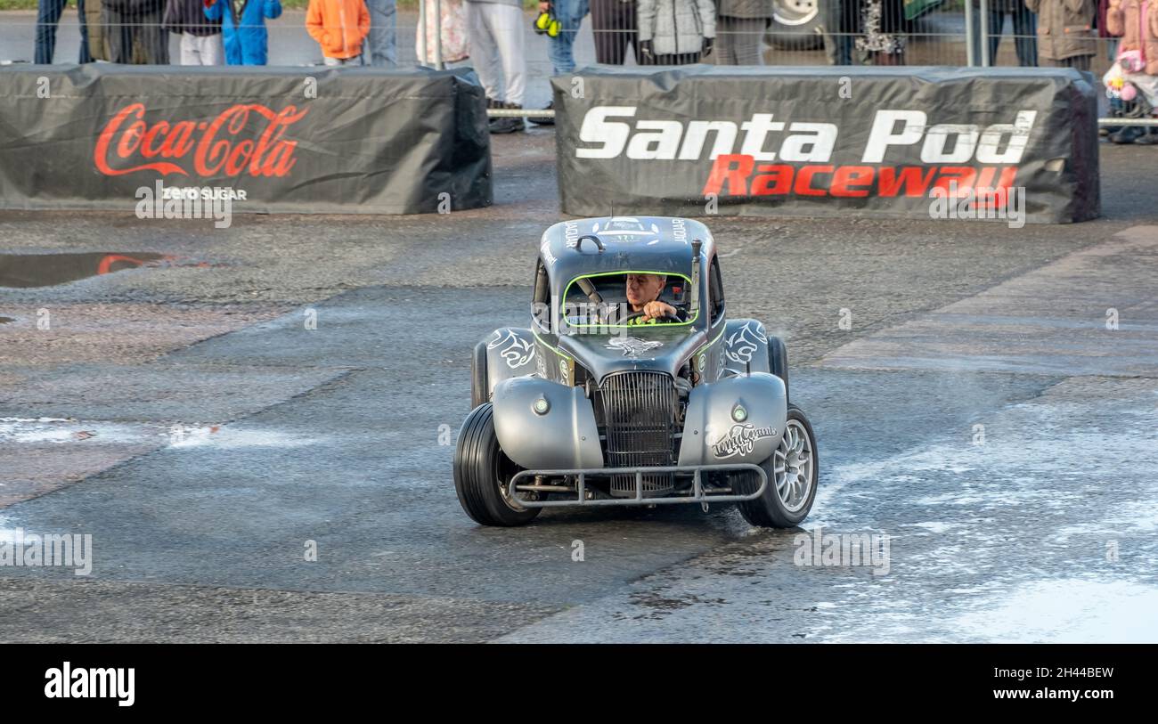 The World famous stunt driver Terry Grant putting on a dangerous stunt ...
