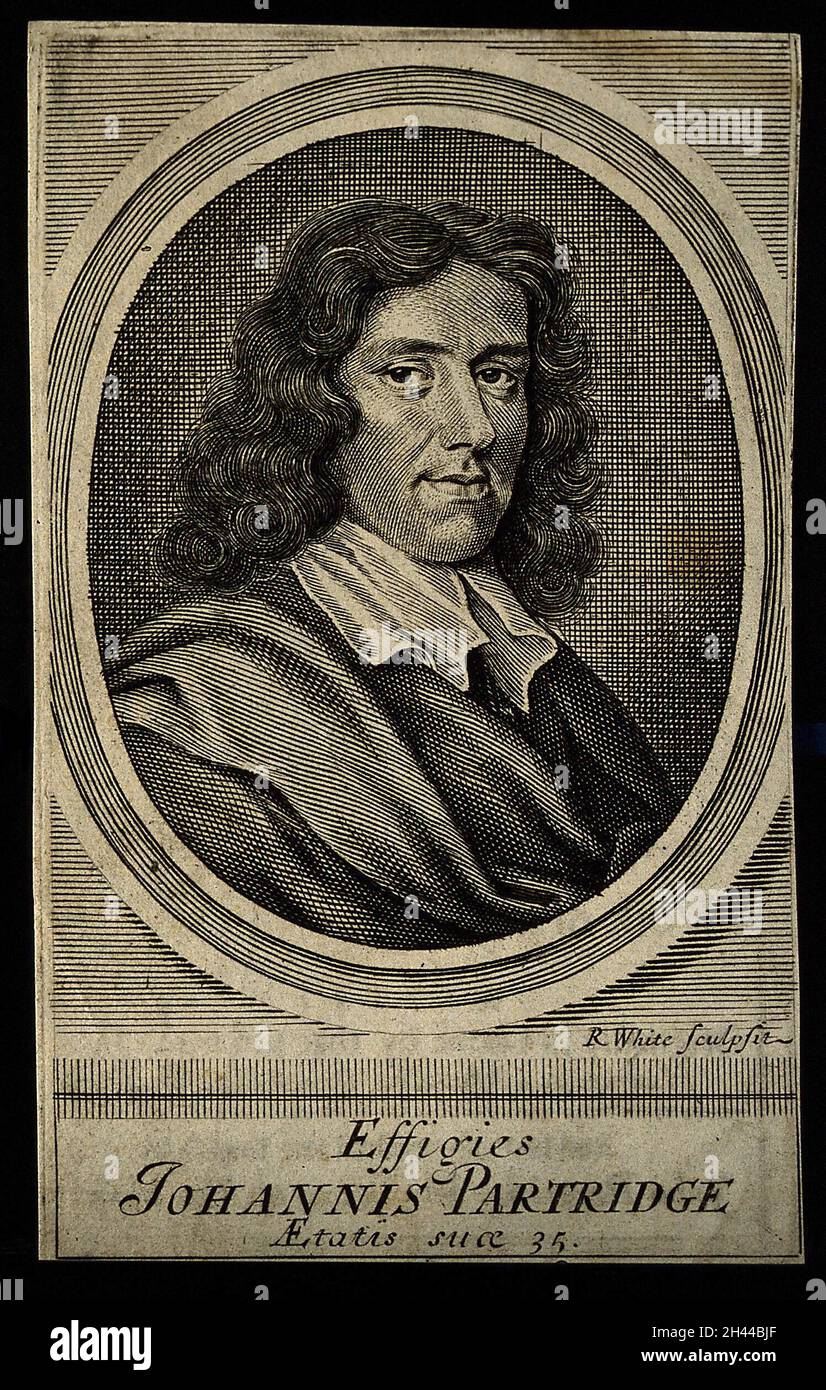John Partridge. Line engraving by R. White, 1682, after himself Stock ...