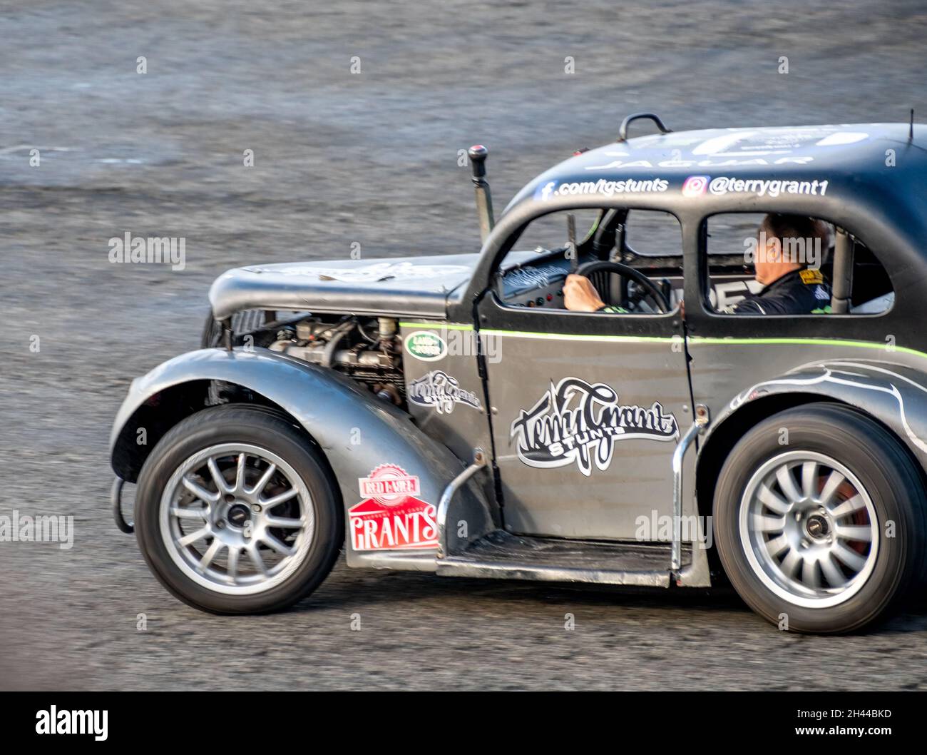 The World famous stunt driver Terry Grant putting on a dangerous stunt ...
