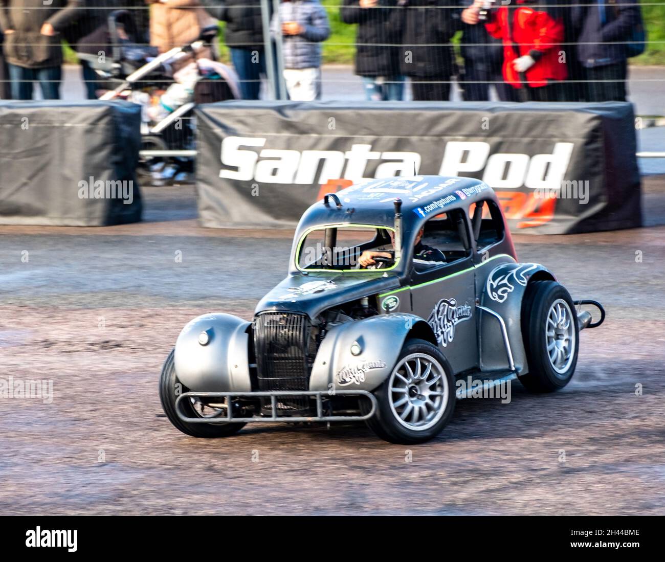 The World famous stunt driver Terry Grant putting on a dangerous stunt ...