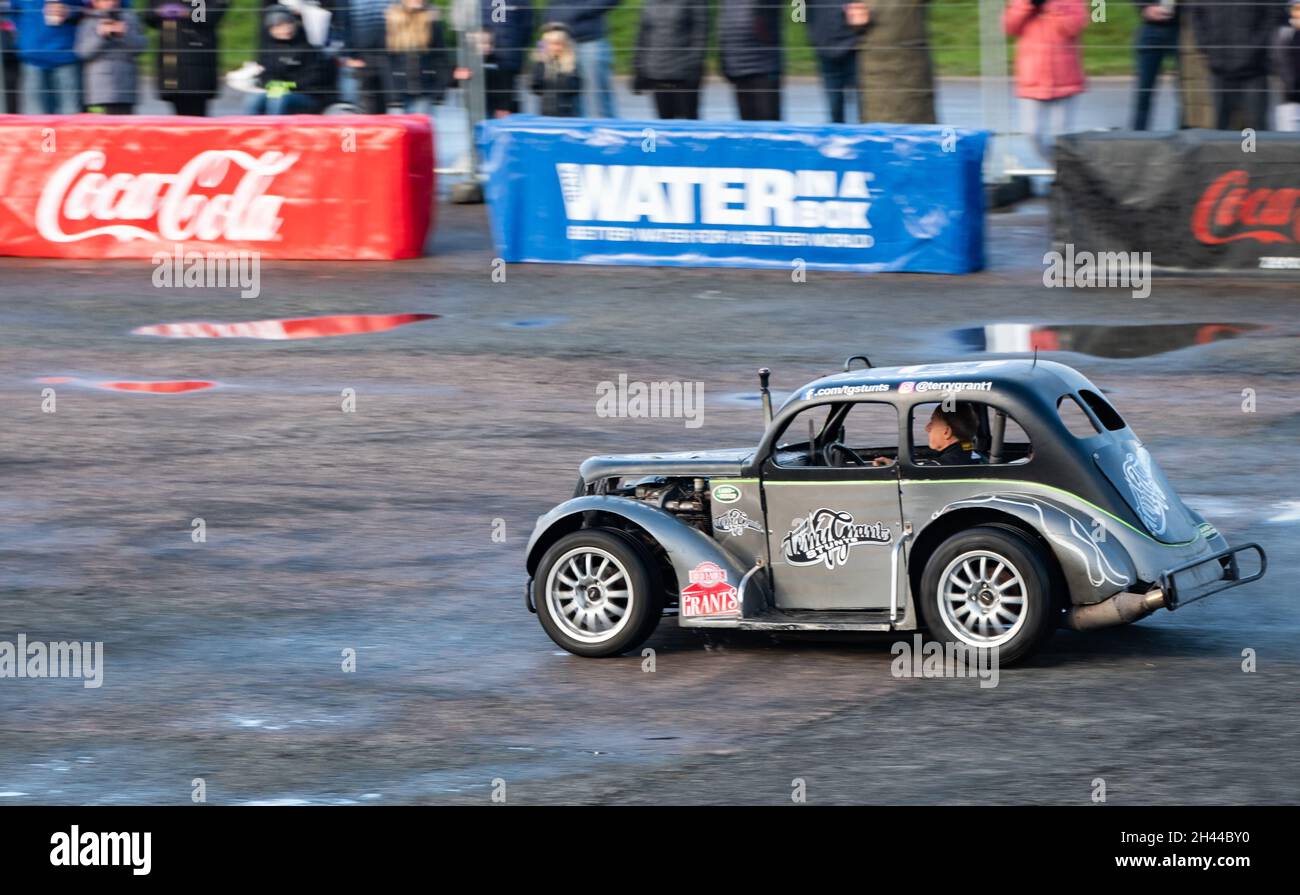 The World famous stunt driver Terry Grant putting on a dangerous stunt ...