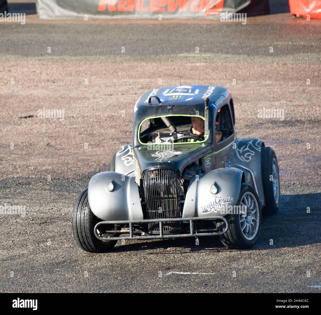 The World famous stunt driver Terry Grant putting on a dangerous stunt ...