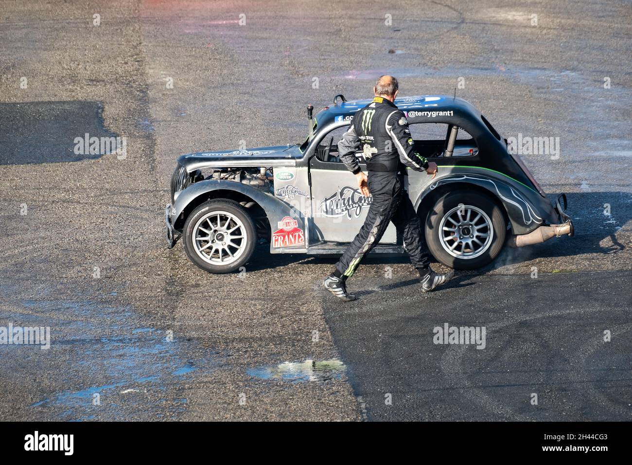 The World famous stunt driver Terry Grant putting on a dangerous stunt ...