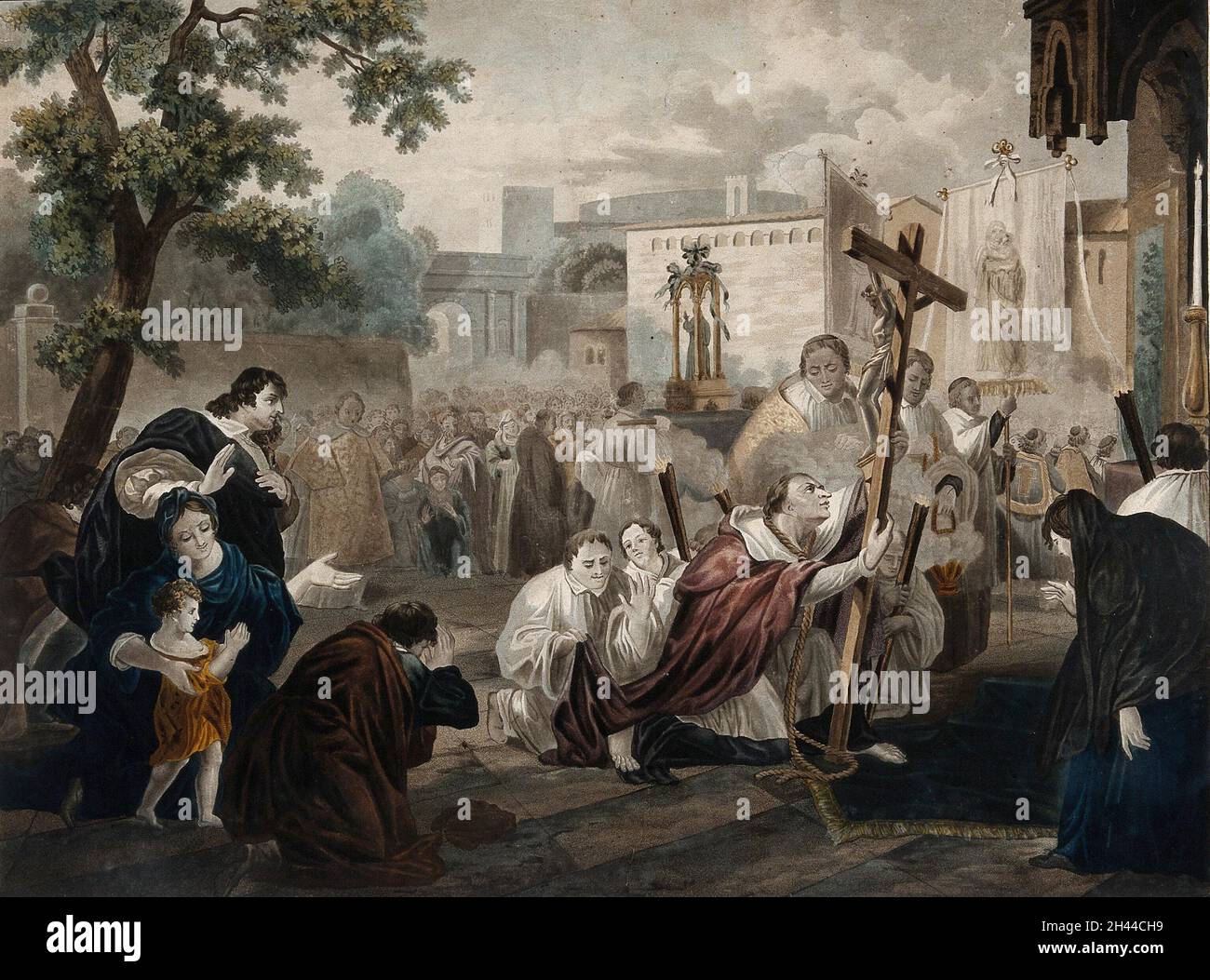 Saint Carlo Borromeo: with a rope around his neck, he kneels before the ...