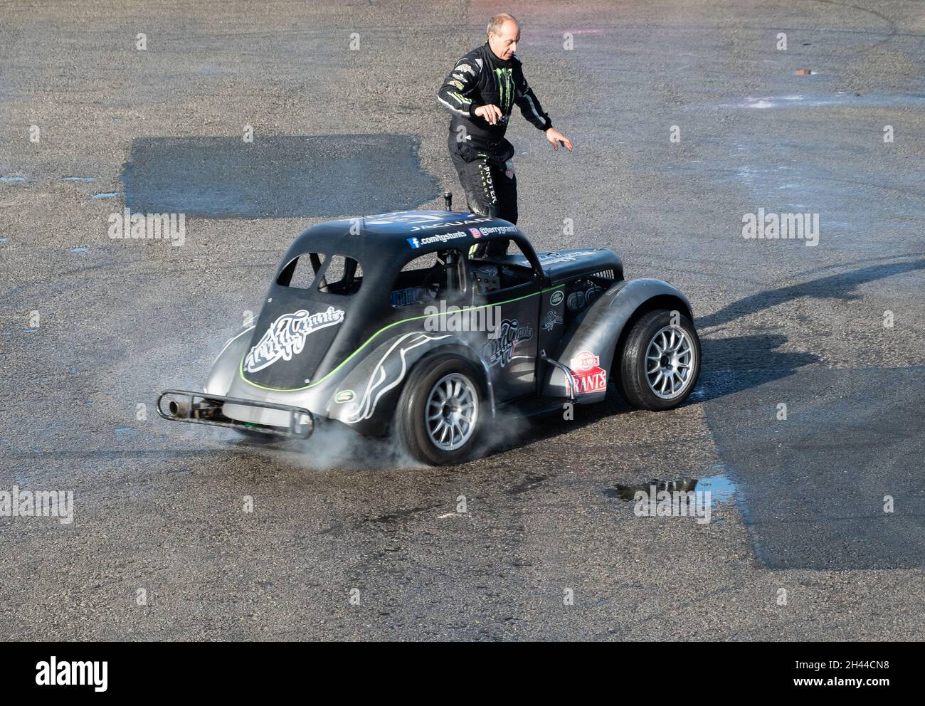 The World famous stunt driver Terry Grant putting on a dangerous stunt ...