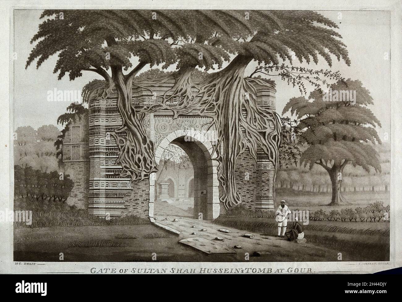 Gateway to the tomb of Husain Shah at Gaur, West Bengal. Etching by ...