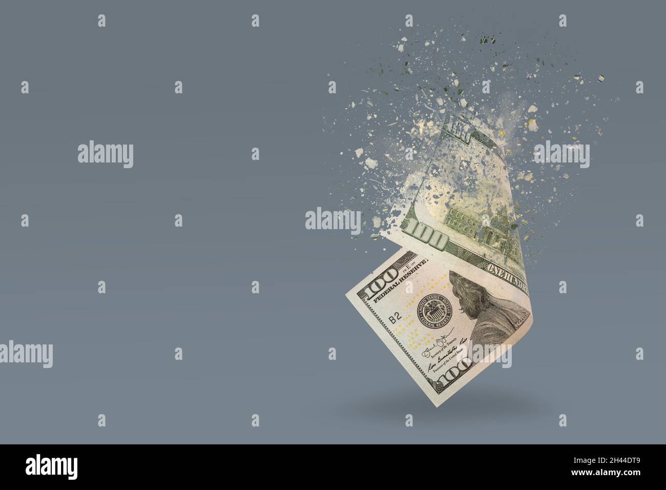 Inflation, hyperinflation, dollar stagflation. One hundred dollar bill ...