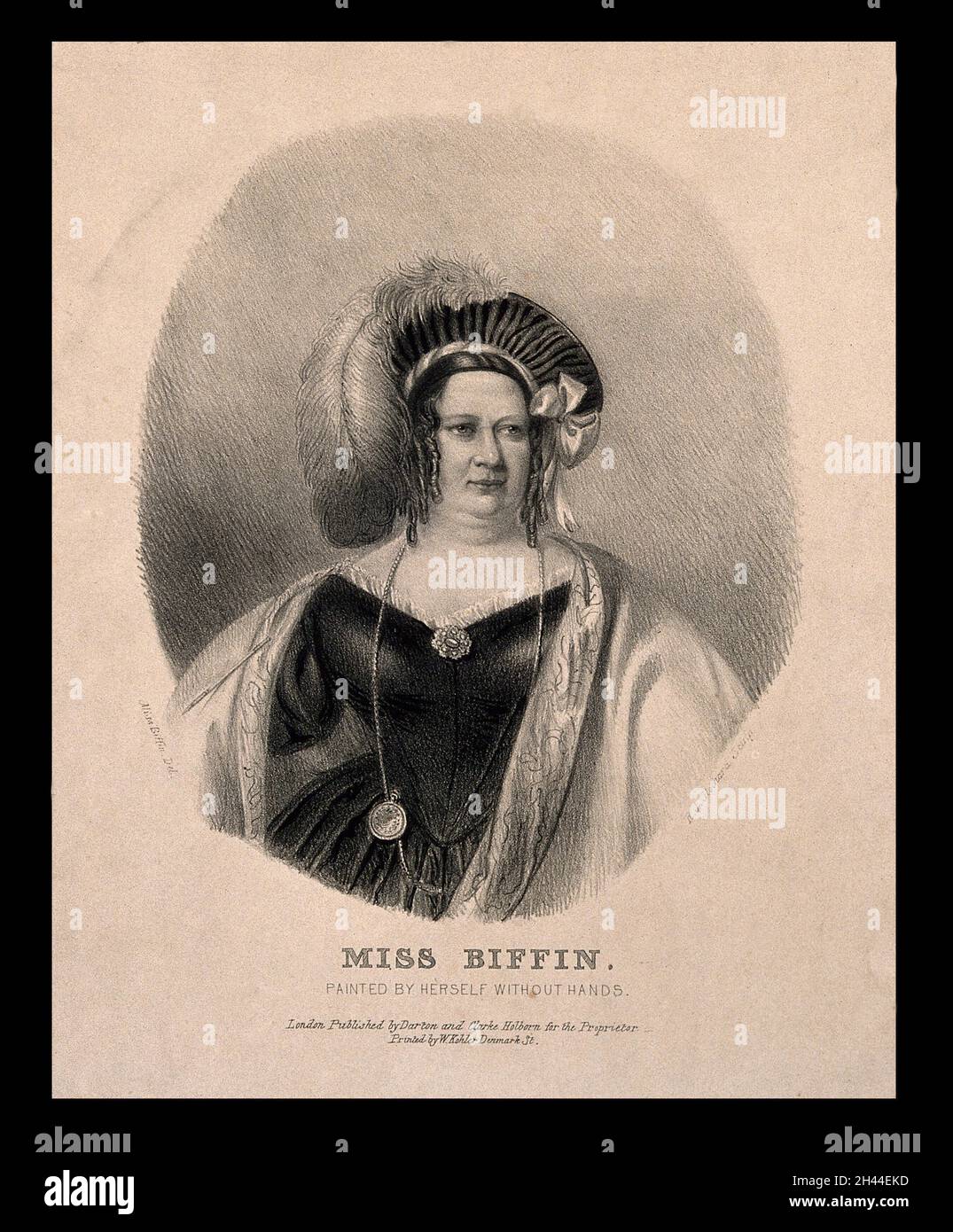 Sarah Biffin, a limbless artist. Lithograph by R. T. Stothard after S ...
