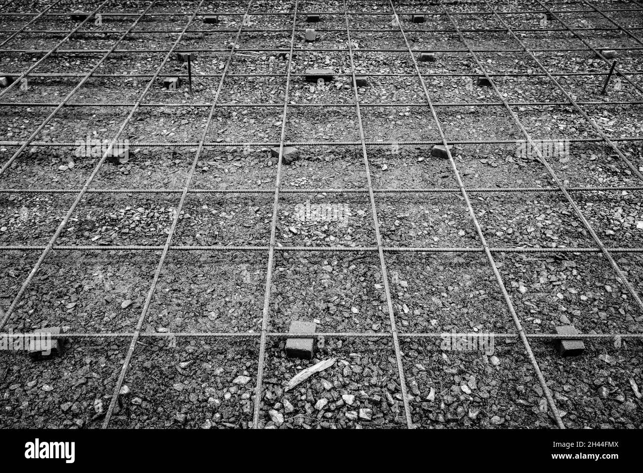 rebar grid forming foundation in new commercial construction Stock ...
