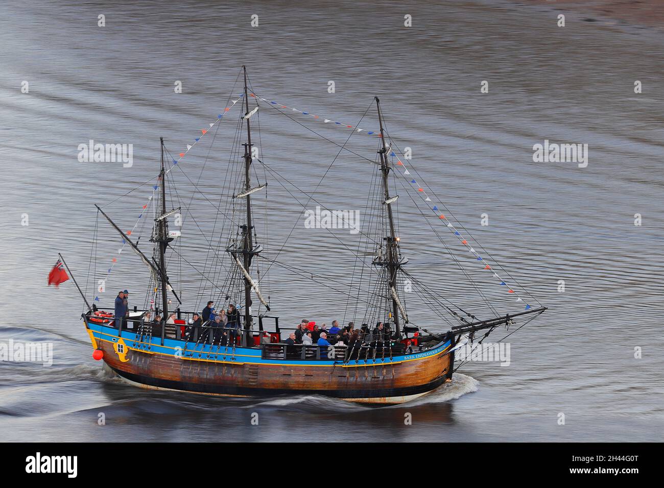 Replica of Bark Endeavour giving pleasure trips around Whitby Bay,North ...
